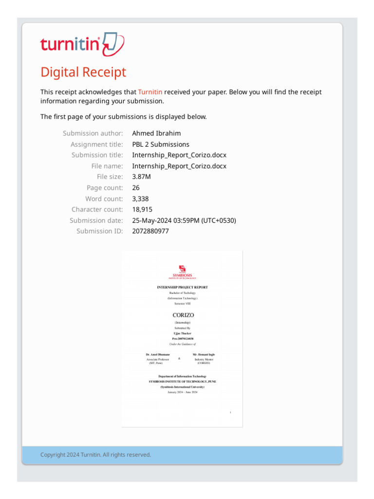 Receipt Internship Report Corizo | PDF