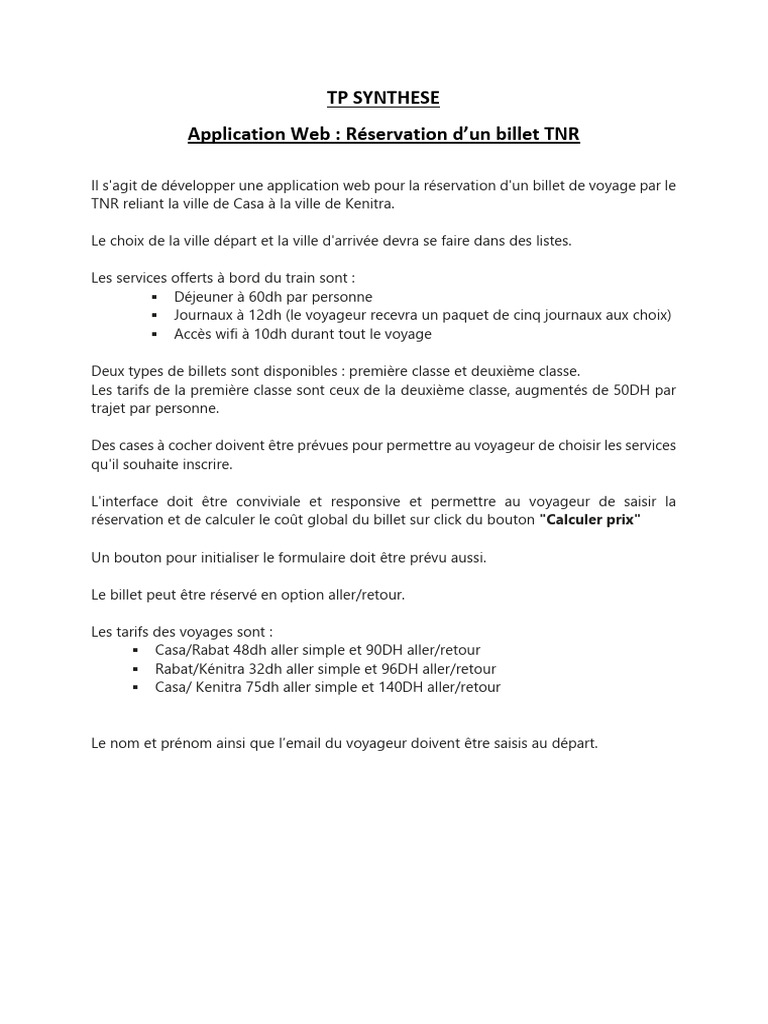 Réservation Billet TNR Casa-Kenitra | PDF
