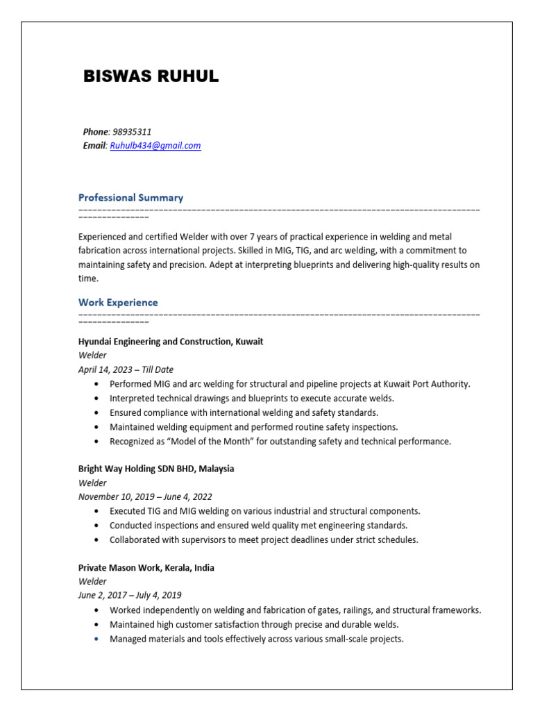 Biswas Ruhul: Professional Summary | PDF