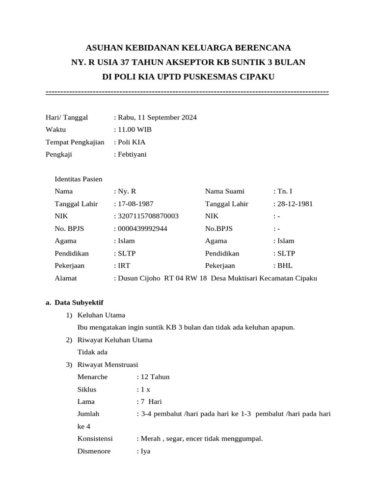 Asuhan KB Suntik 3 Bulan Ny. R | PDF