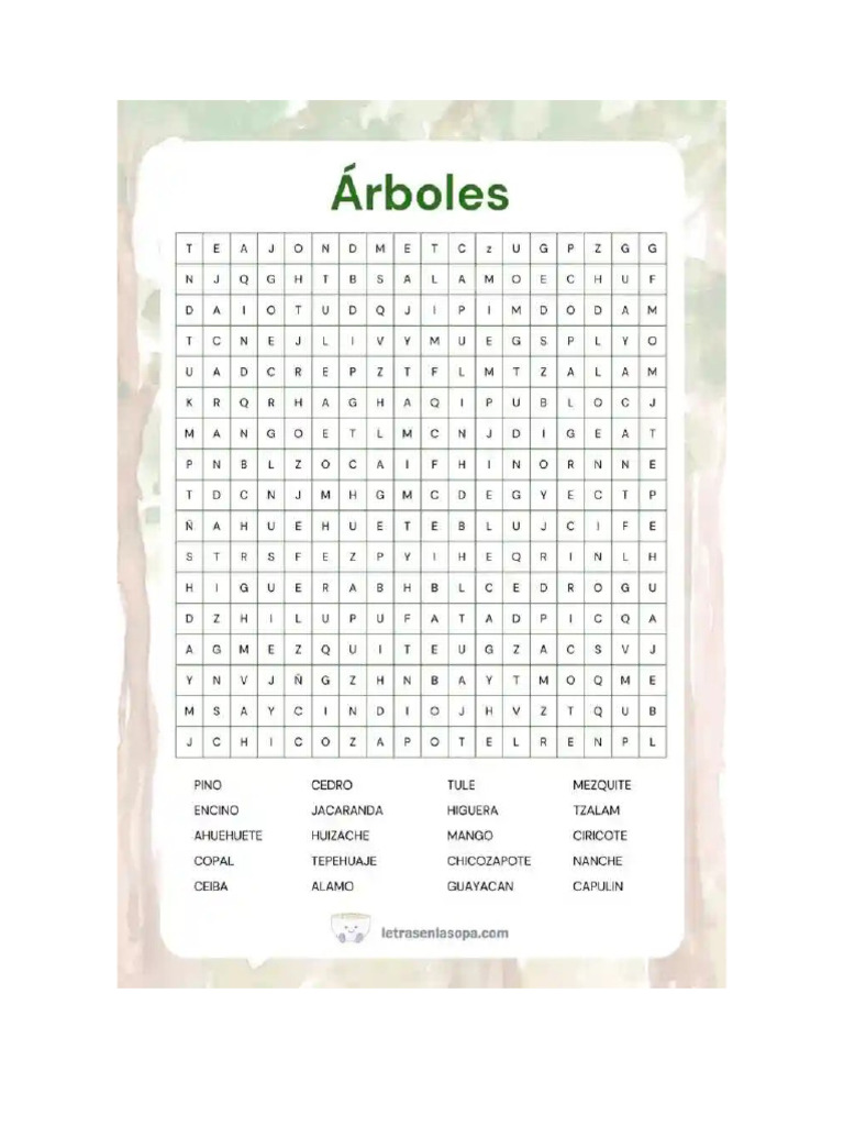 Sopa de Letras Tipos de Árboles | PDF