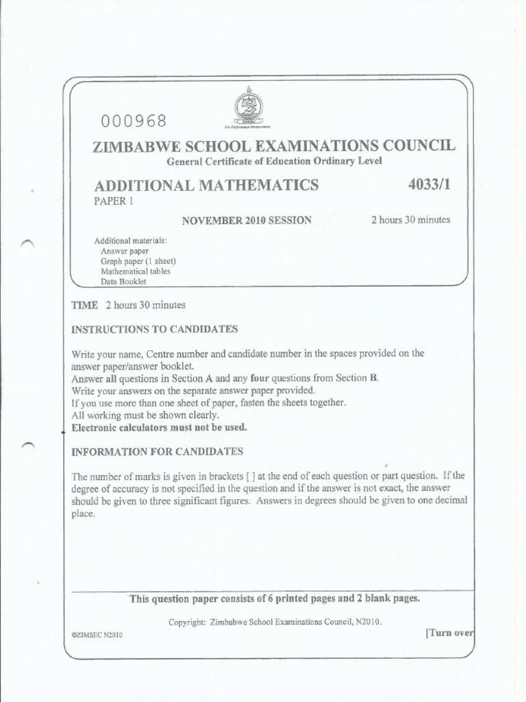 QP 10 Nov 4033-1 Add Maths | PDF