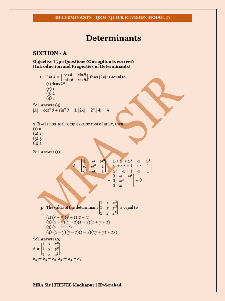 Determinants QRM MRA Sir | PDF | Mathematical Objects | Abstract Algebra