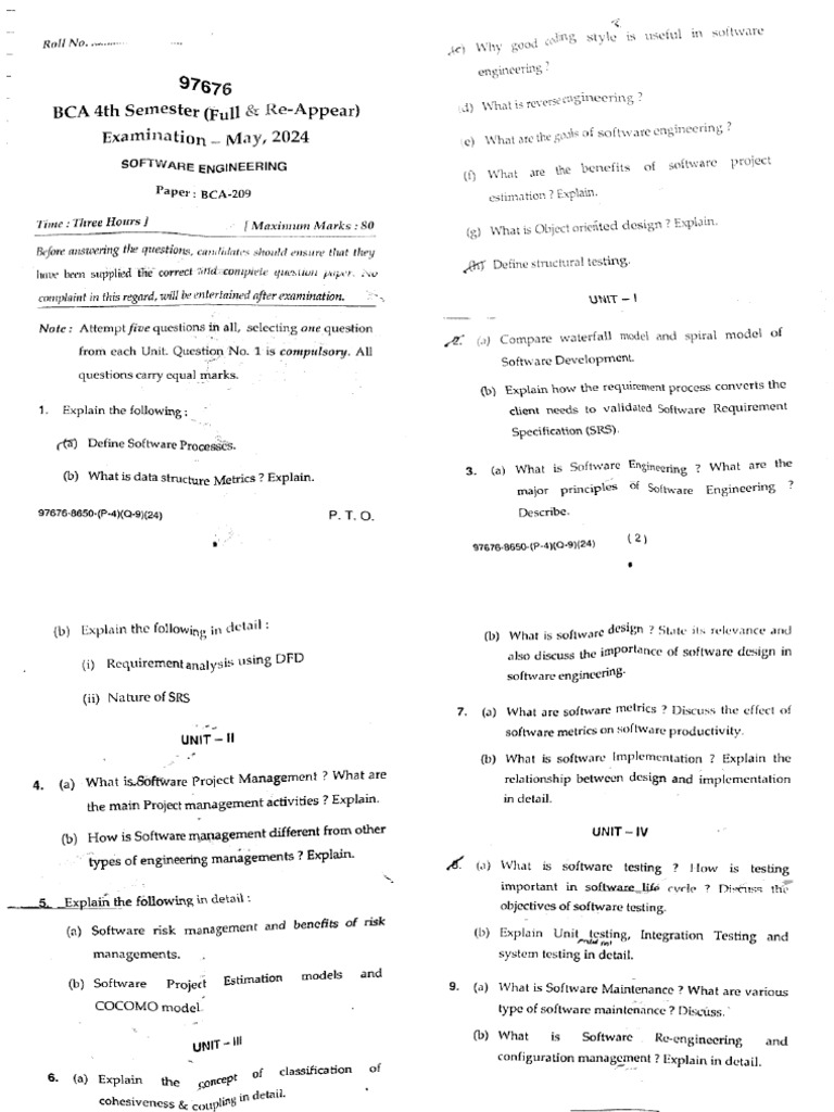 Bca 4 Sem Software Engineering 97676 May 2024 | PDF