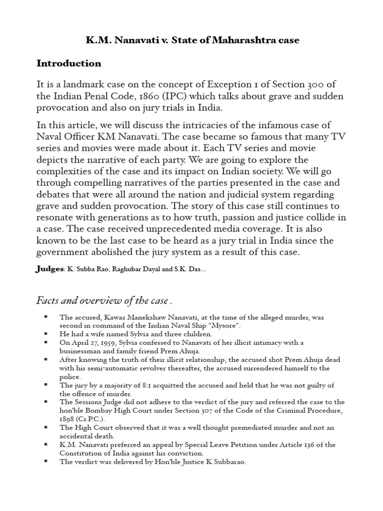 Nanavati Case: Media, Law, and Legacy | PDF | Justice | Crime & Violence