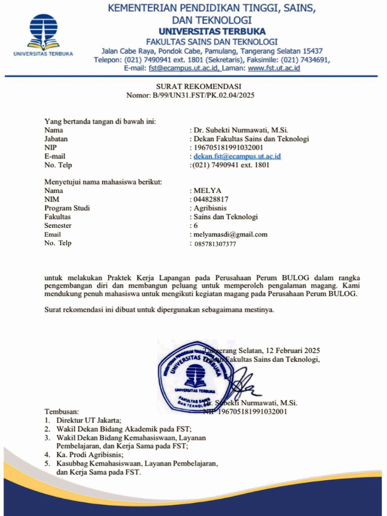 Surat Rekomendasi Magang | PDF