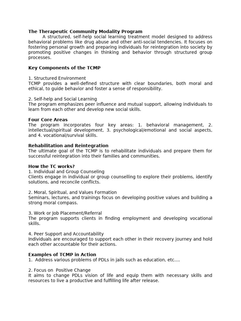 The Therapeutic Community Modality Program TCMP | PDF | Learning ...
