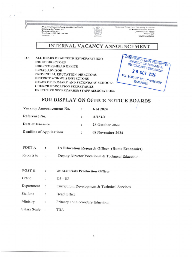 Internal Vacancy Announcement | PDF