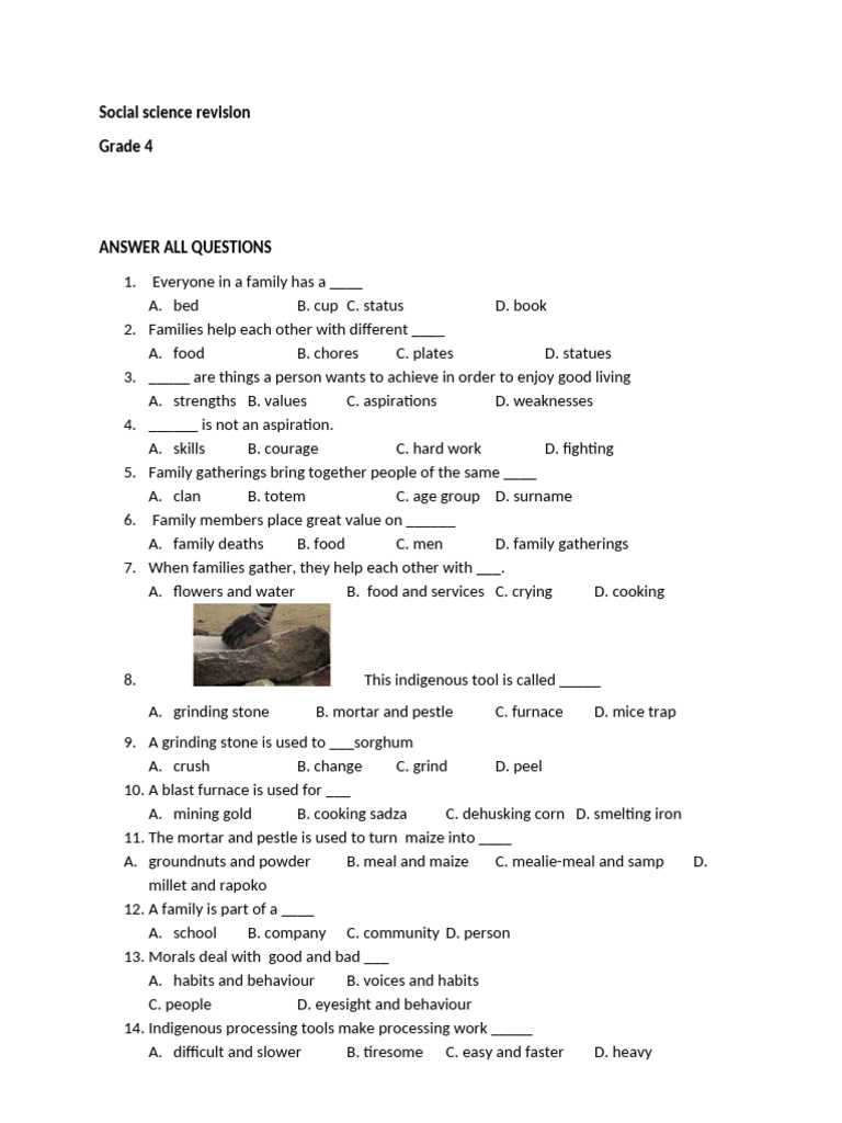 Grade 4 Social Science Revision Quiz | PDF