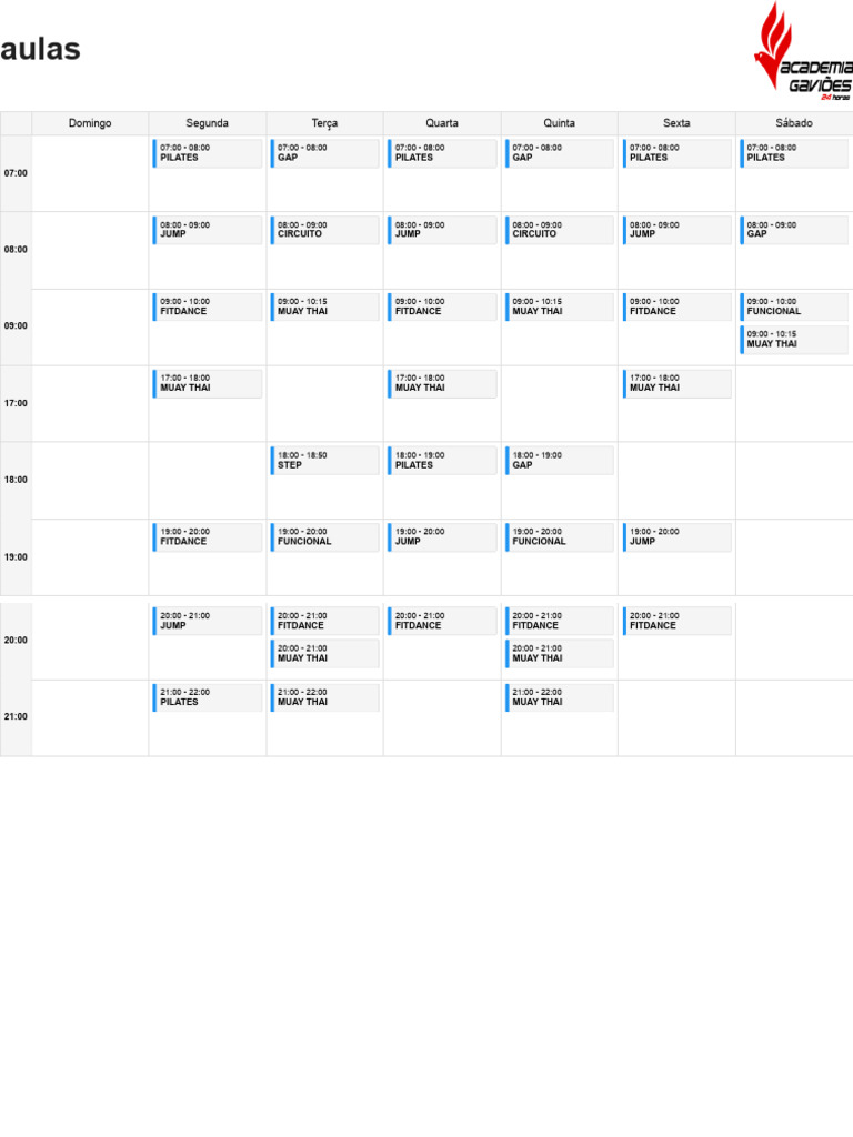 Weekly Fitness Class Schedule | PDF