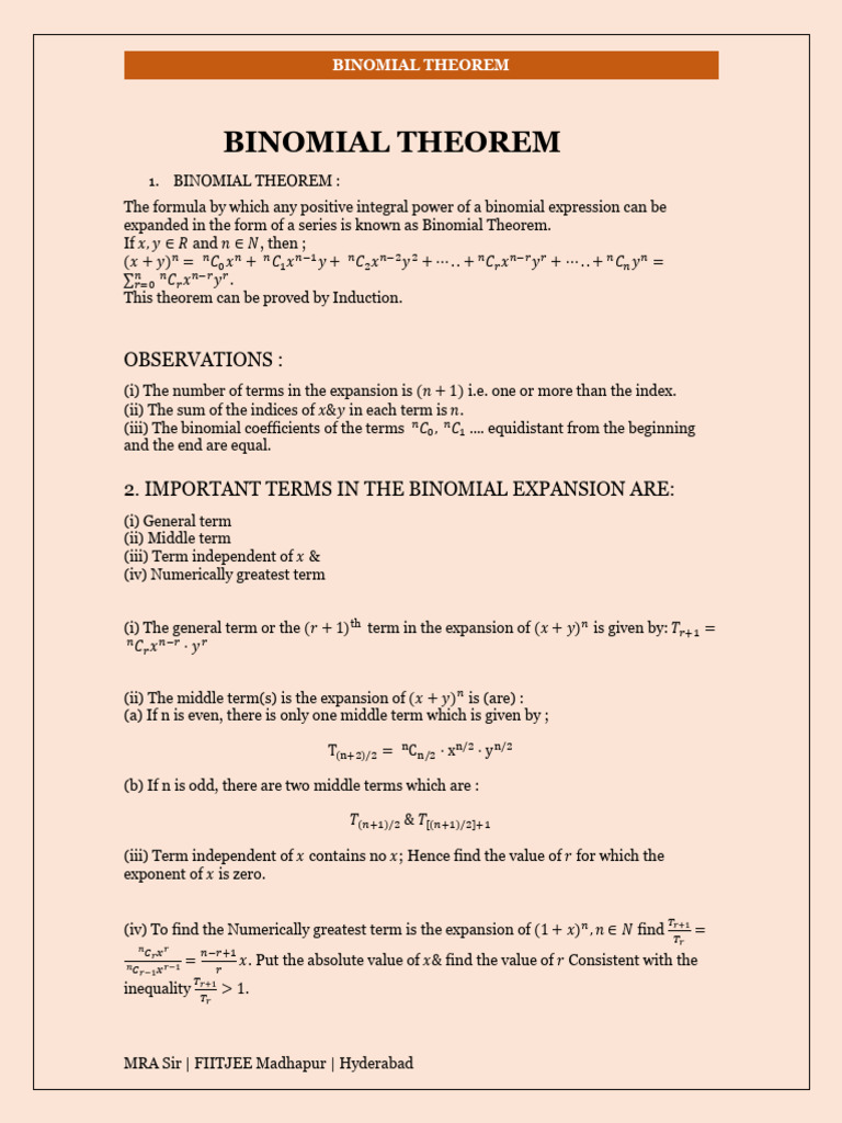 Understanding Binomial Theorem Concepts | PDF | Algebra | Abstract Algebra