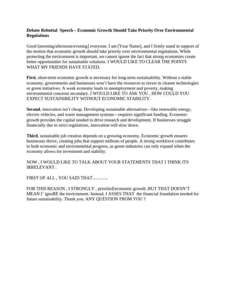 Debate Rebuttal Speech | PDF
