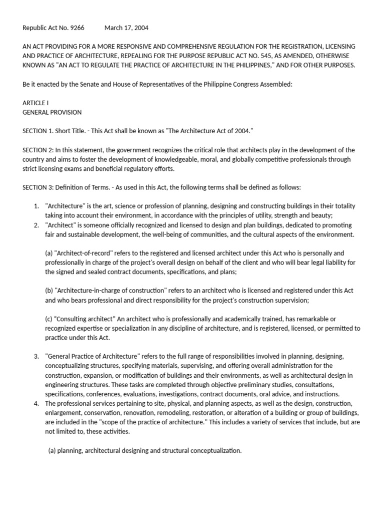 RA. 9266 - Architecture Act of 2004 | PDF | Project Management ...