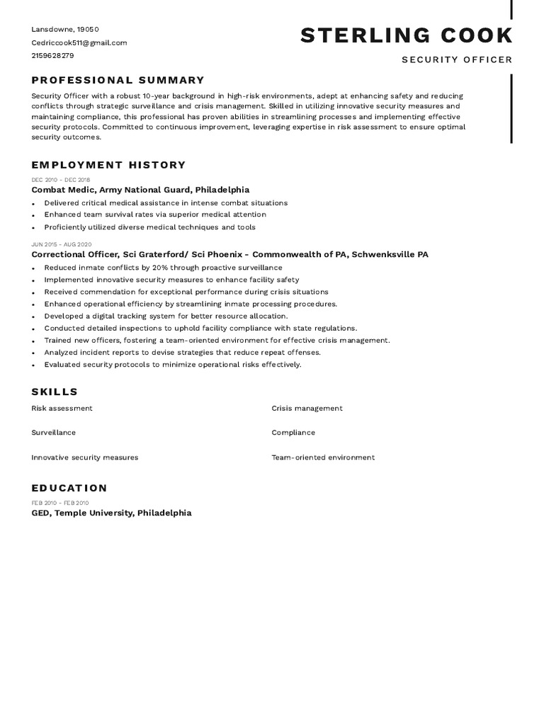 Sterling Cook Security Officer | PDF