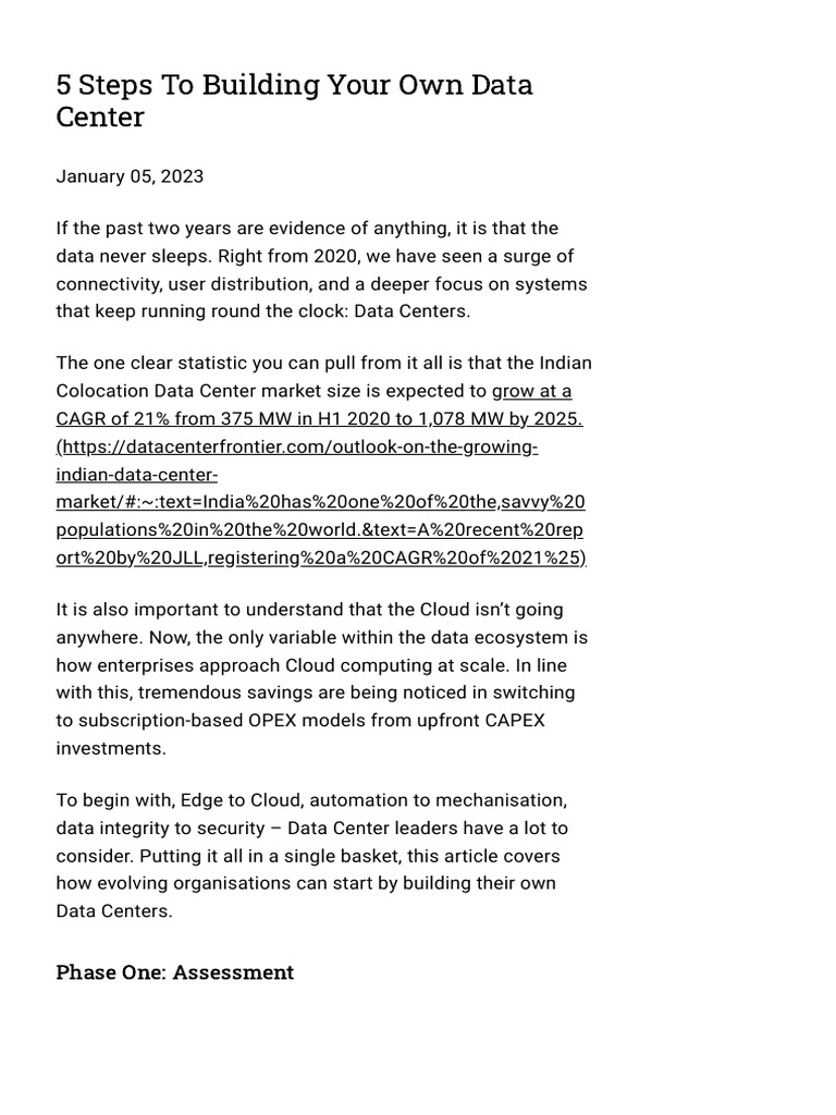 5 Steps To Building Your Own Data Center - Webwerks (Original) | PDF | Data Center | Cloud Computing