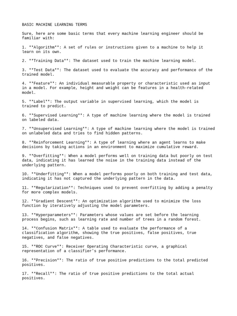 Basic Machine Learning Terms 2 | PDF | Machine Learning | Receiver Operating Characteristic