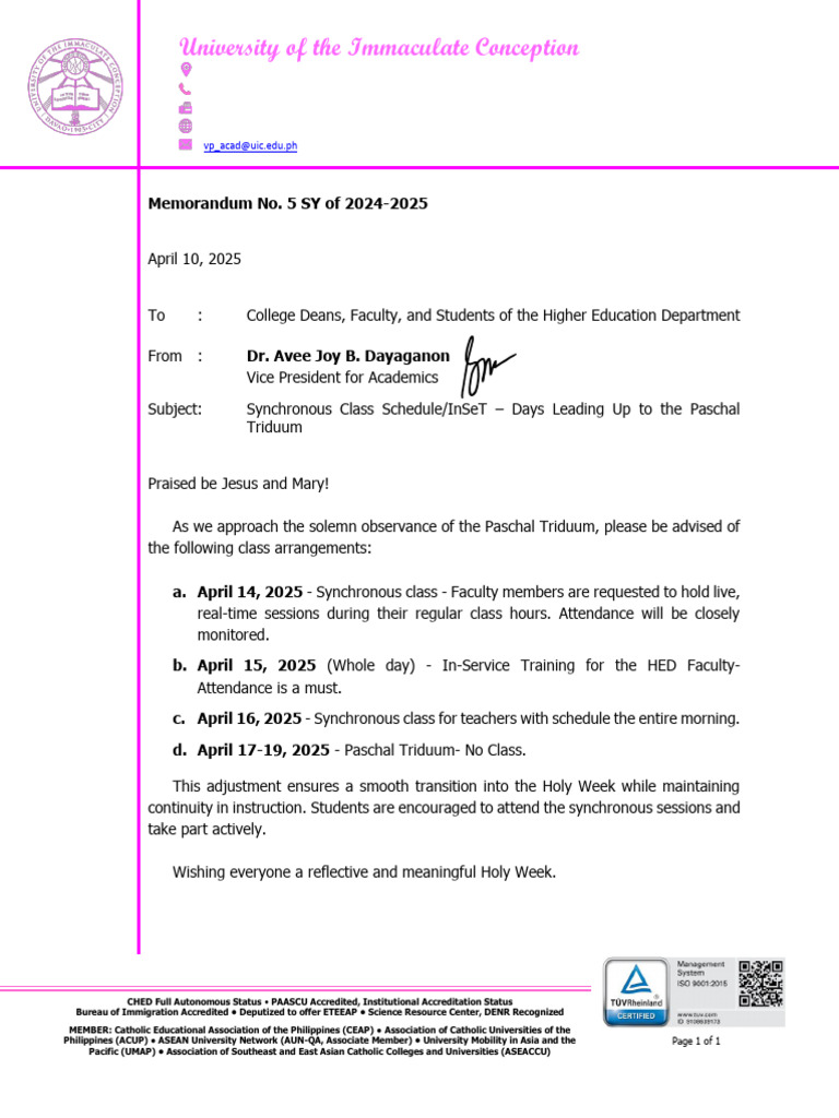 Updated MEMO5 Synchronous Class ScheduleInSeT | PDF | Liturgical ...