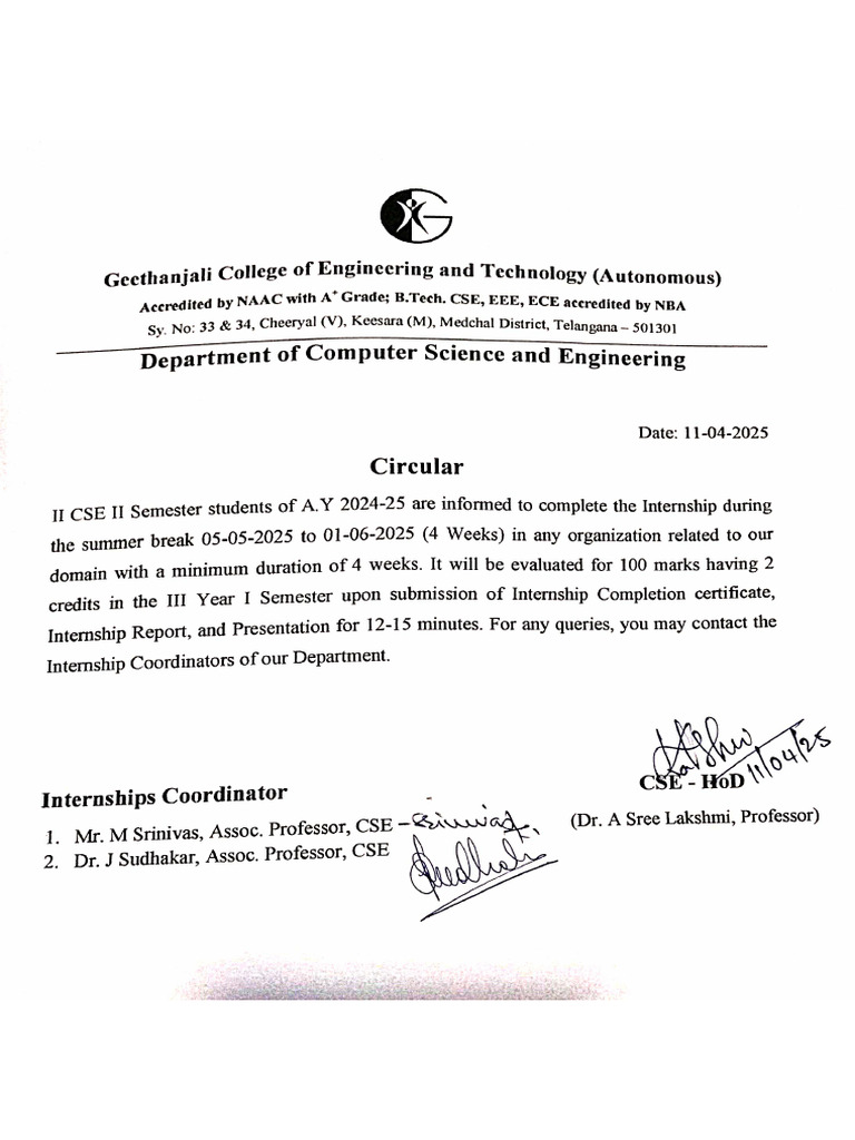 Internship Circular | PDF