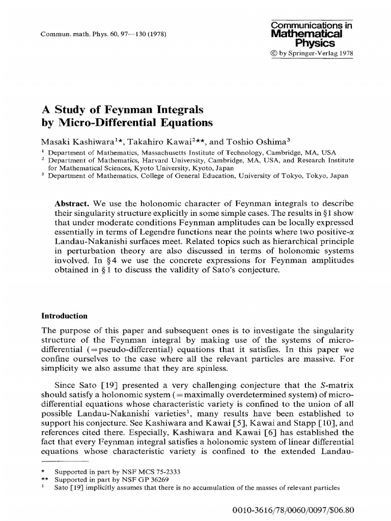 A Study of Feynman Integrals by Micro-Differential Equations | PDF | Integral | Mathematics