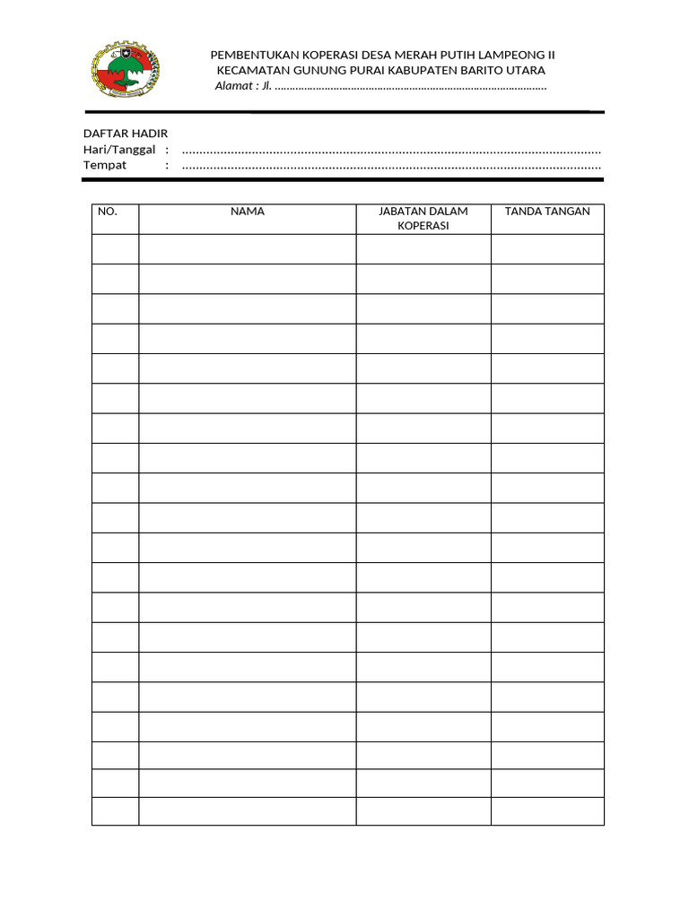 Daftar Hadir Pembentukan Kop | PDF