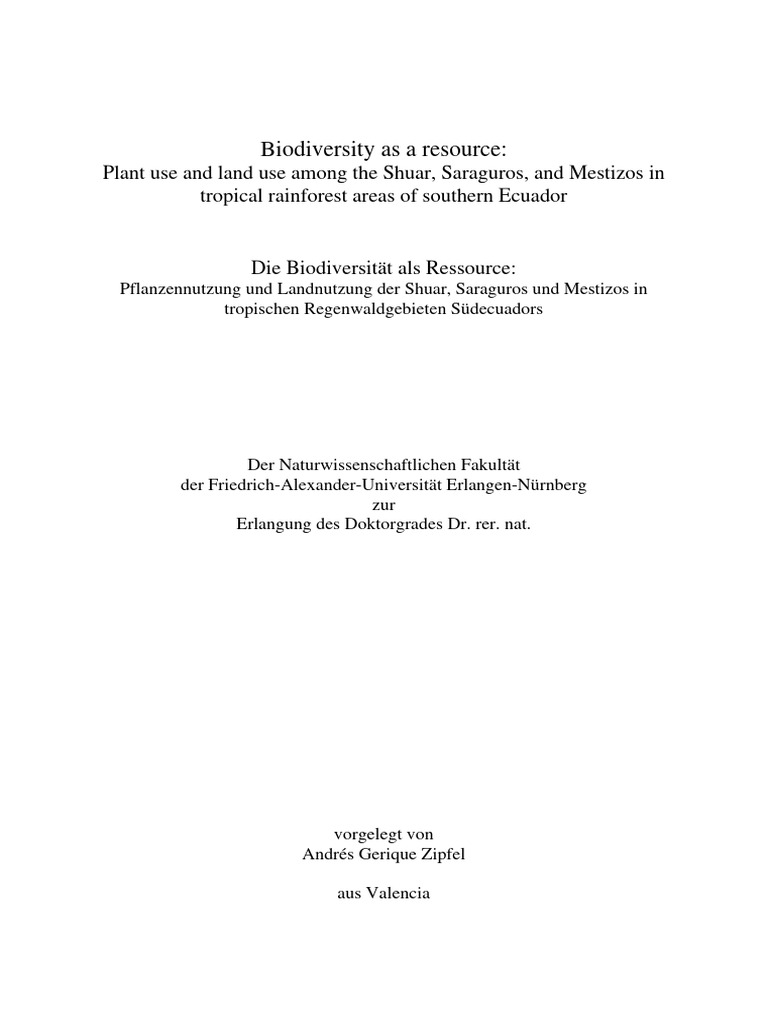 Andres - Gerique - Biodiversity As A Resource | PDF | Biodiversity ...