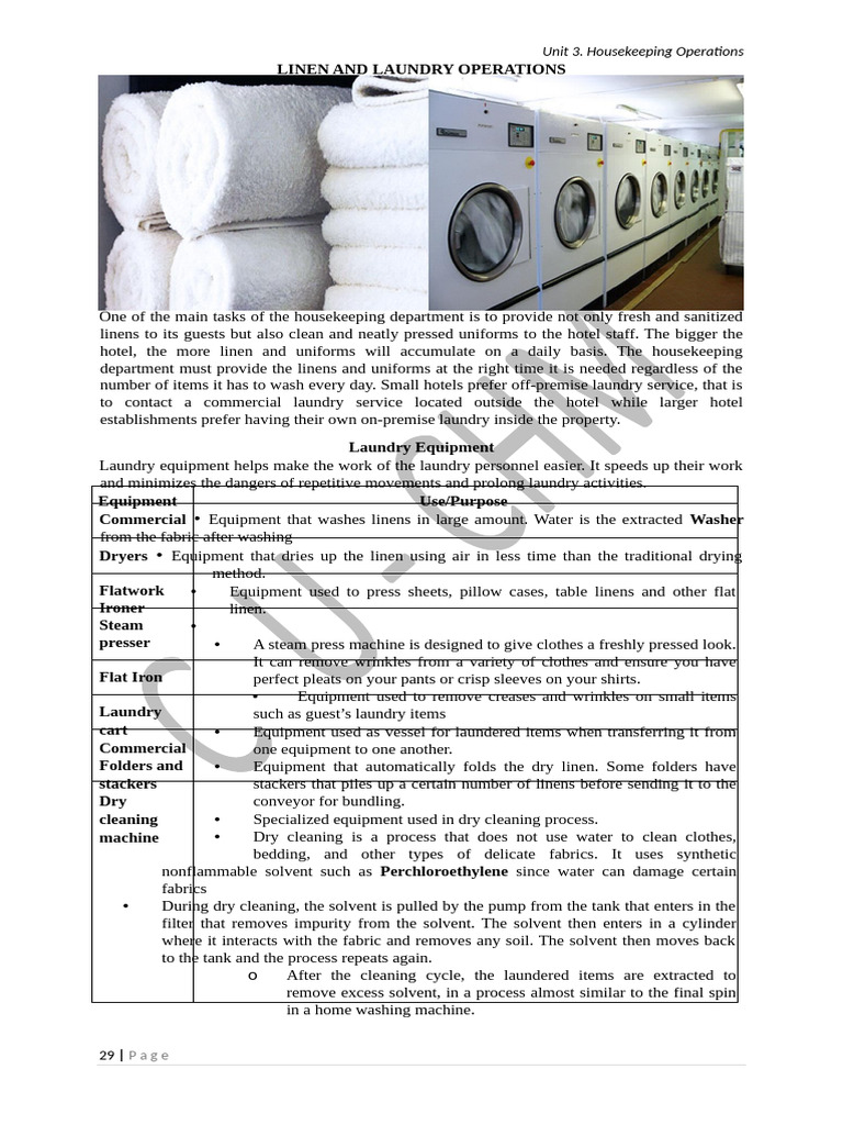 Topic 7. Linen and Laundry Operations. | PDF | Linens | Laundry
