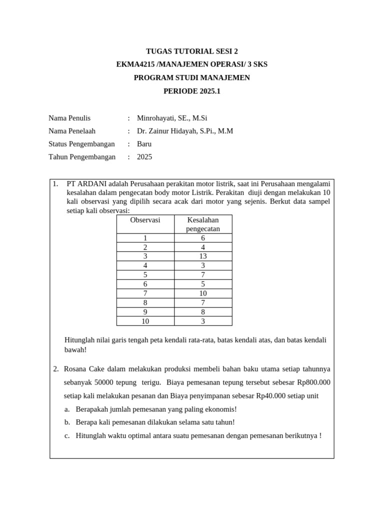 Tugas 2 Manajemen Operasi Ekma4215 | PDF