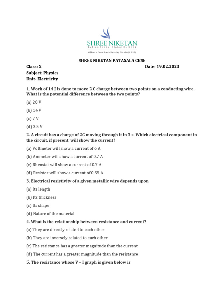 Physics Electricity Worksheet 1 | PDF