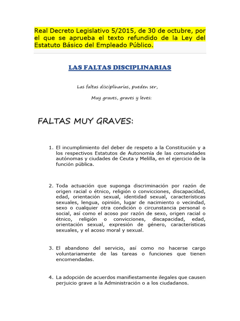 Faltas Disciplinarias en el TREBEP | PDF | Derecho laboral | Cortes ...