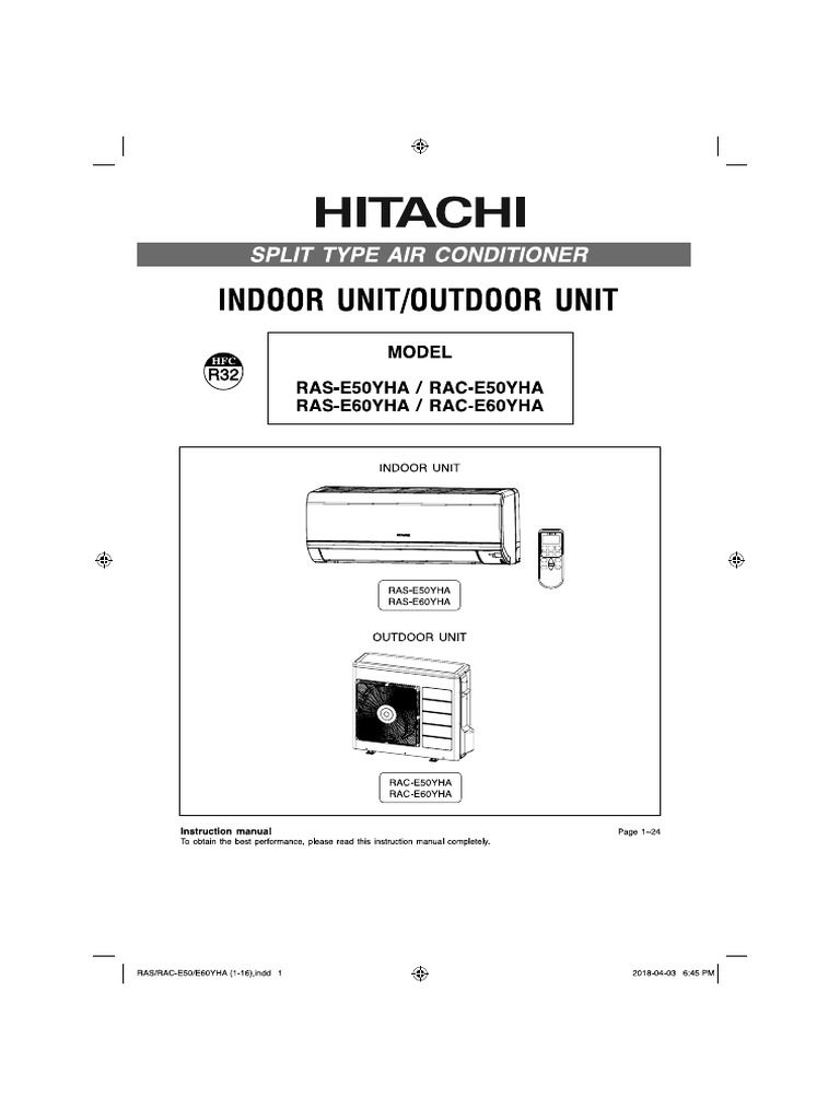 Hitachi Ras-E50 & 60yha User Manual | PDF