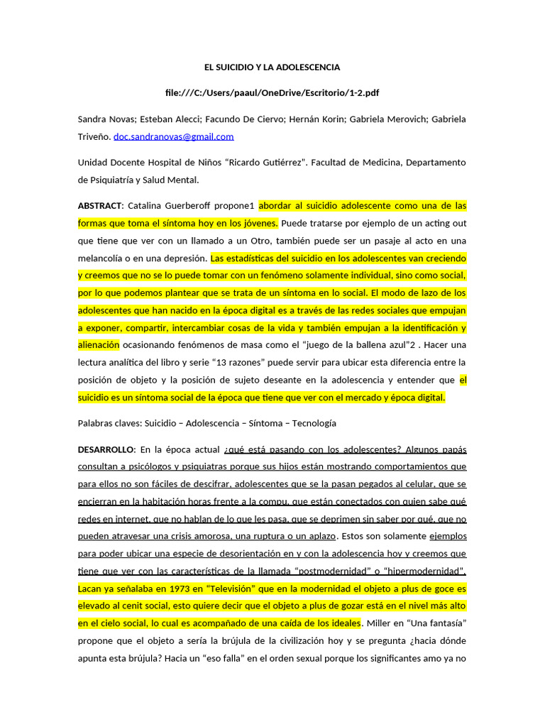EL SUICIDIO Y LA ADOLESCENCIA | PDF | Adolescencia | Suicidio