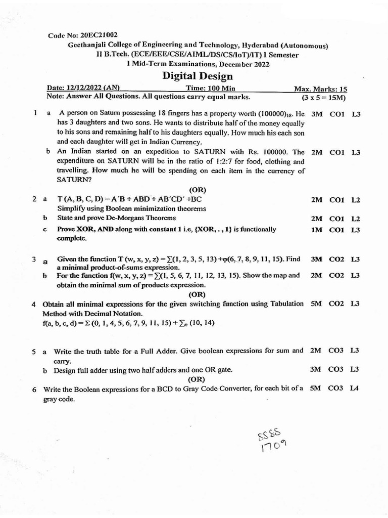 Cse 2-1 Question Papers (2022-2023) | PDF