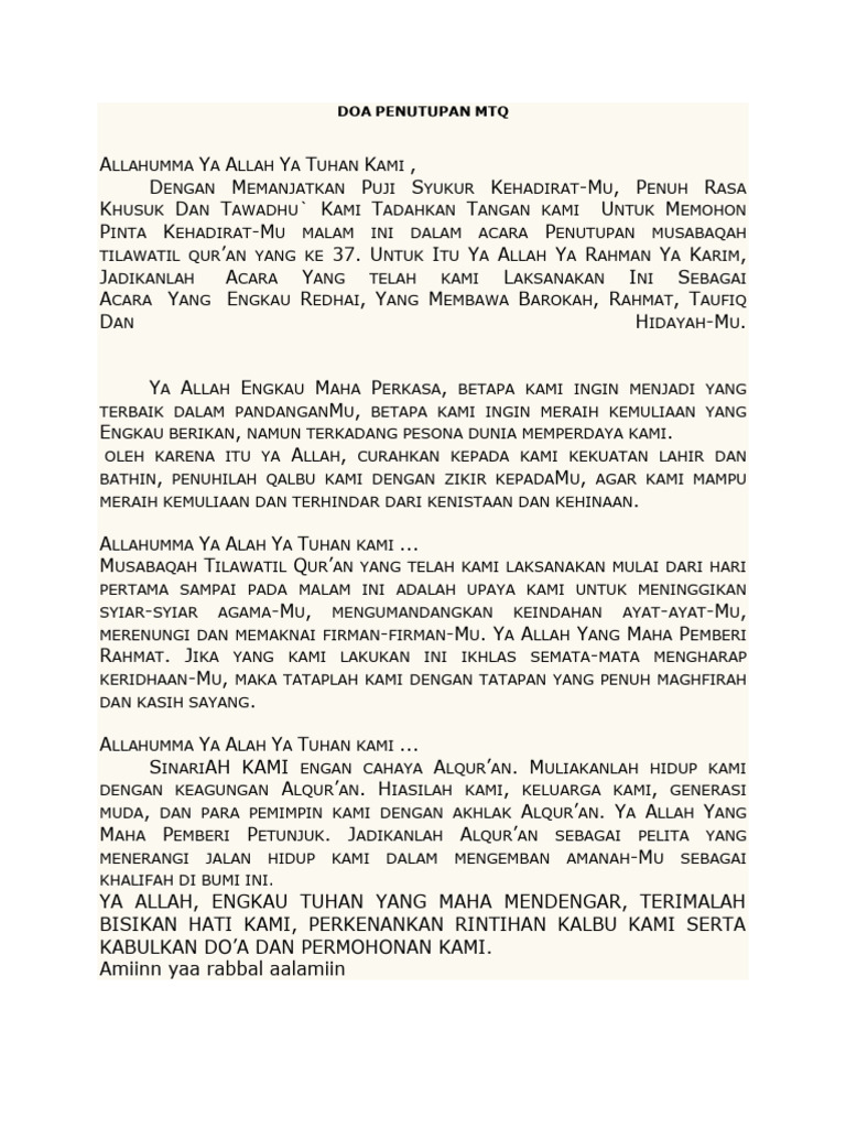 DOA PENUTUPAN MTQ - Copy | PDF