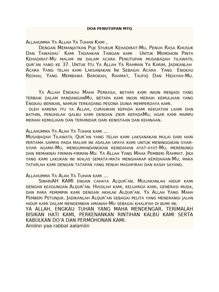 Doa Penutupan MTQ | PDF