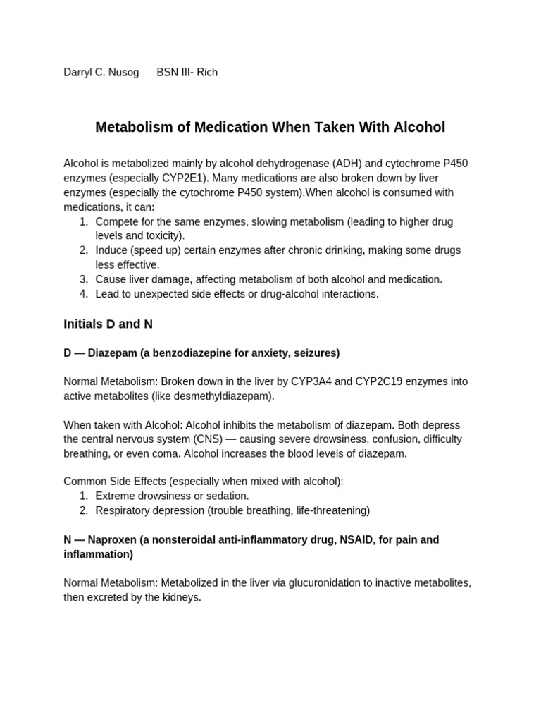 Medication and Alcohol Interaction Risks | PDF