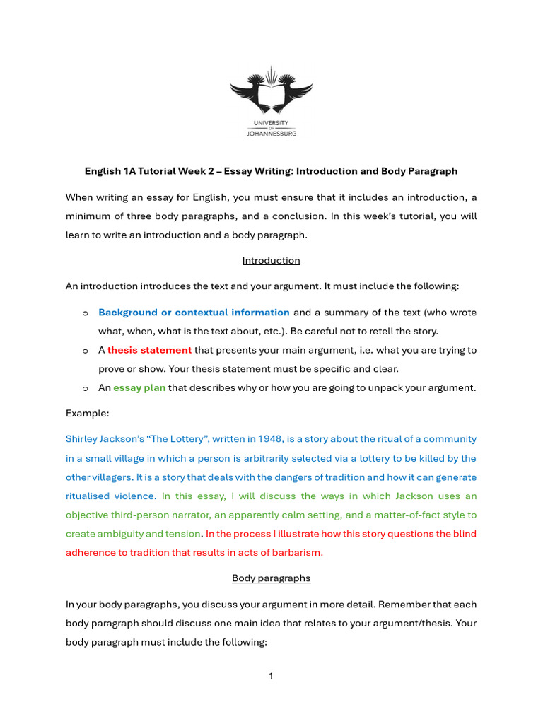 English 1A Tutorial 2 | PDF | Essays | Argument