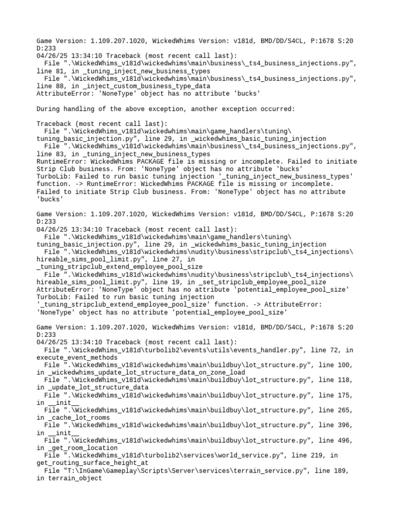 WickedWhims v181d Exception | PDF | Software | Computing