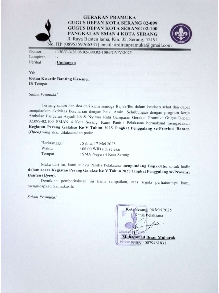 Surat Undangan Kwartir Ranting Kasemen | PDF