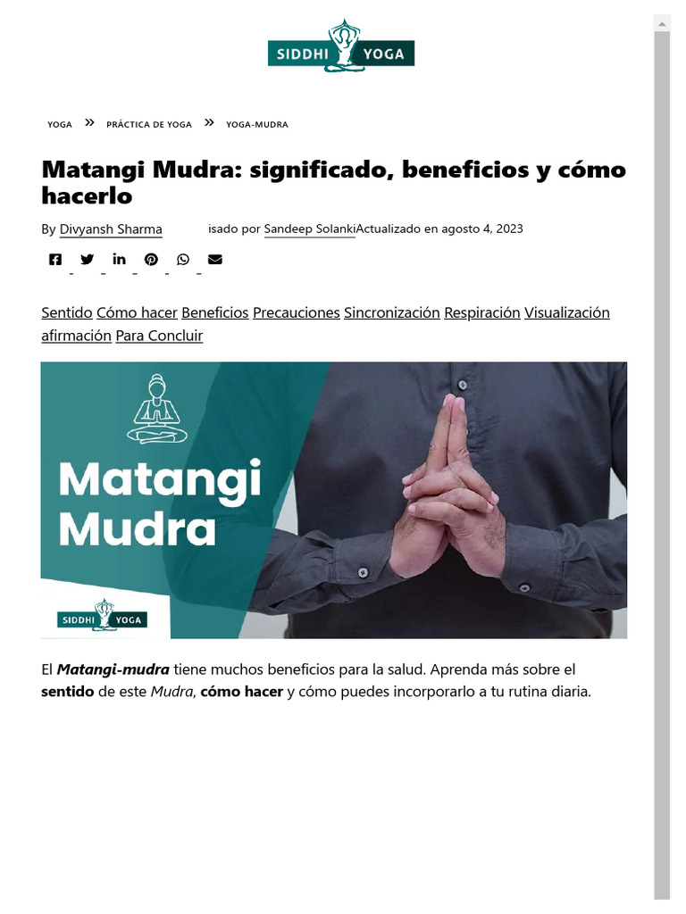 Matangi Mudra - Significado, Beneficios y Cómo Hacerlo - Siddhi-Yoga | PDF | Yoga