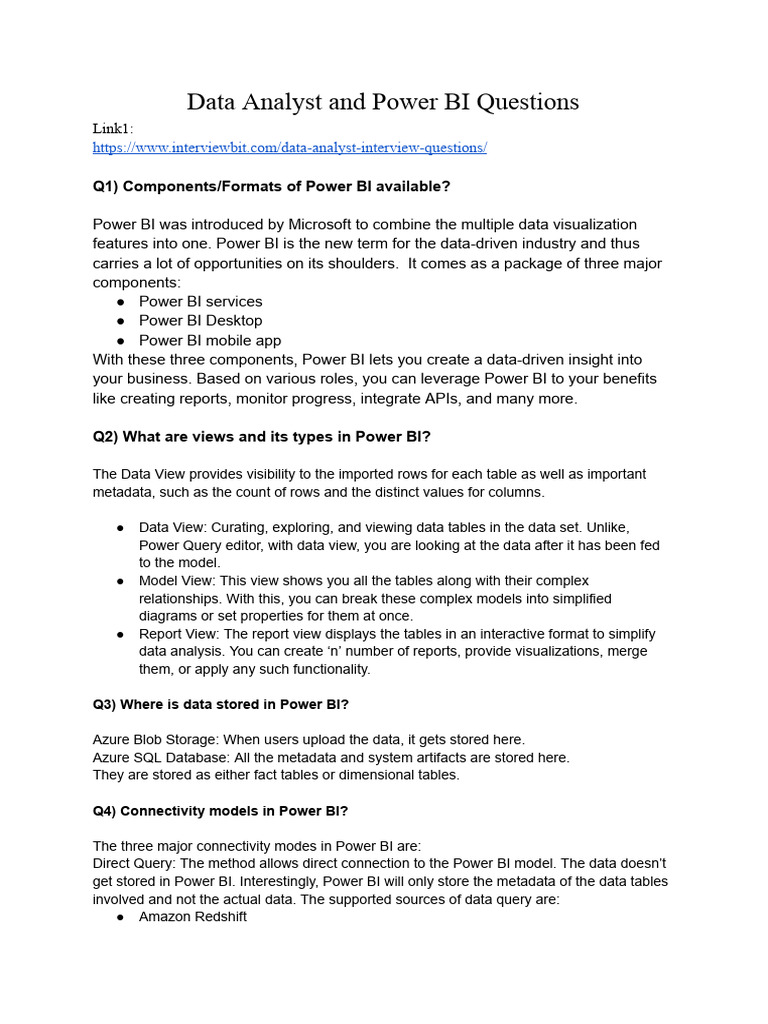 Data Analyst and Power BI Questions | PDF | Performance Indicator | Databases