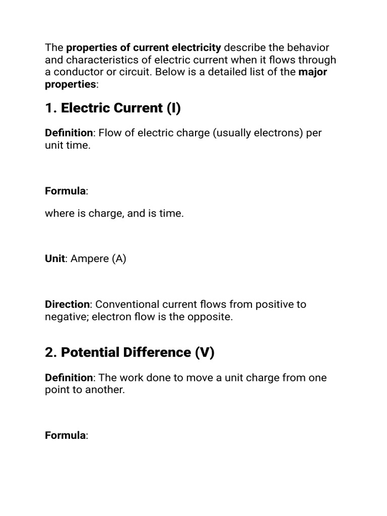 Properties of Current Electricity | PDF