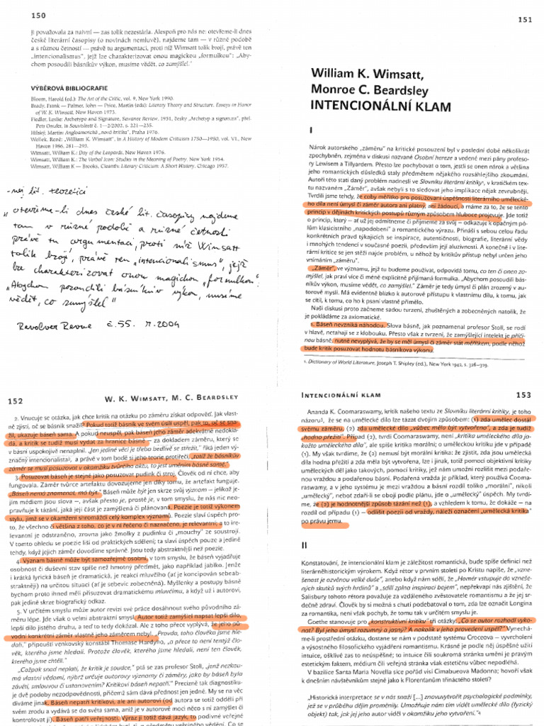 Beardsley, Wimsatt (1954) - Intencionalni - Klam | PDF