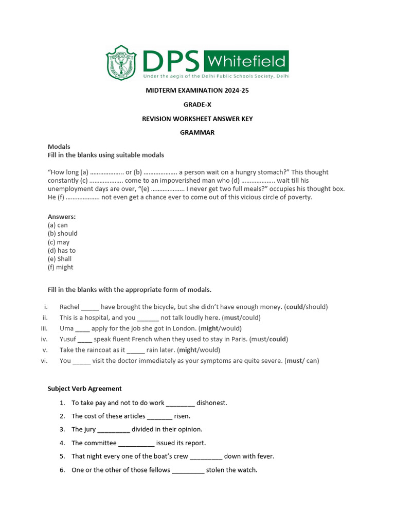 Midterm Examination 2024-25 Grade-X Revision Worksheet Answer Key ...