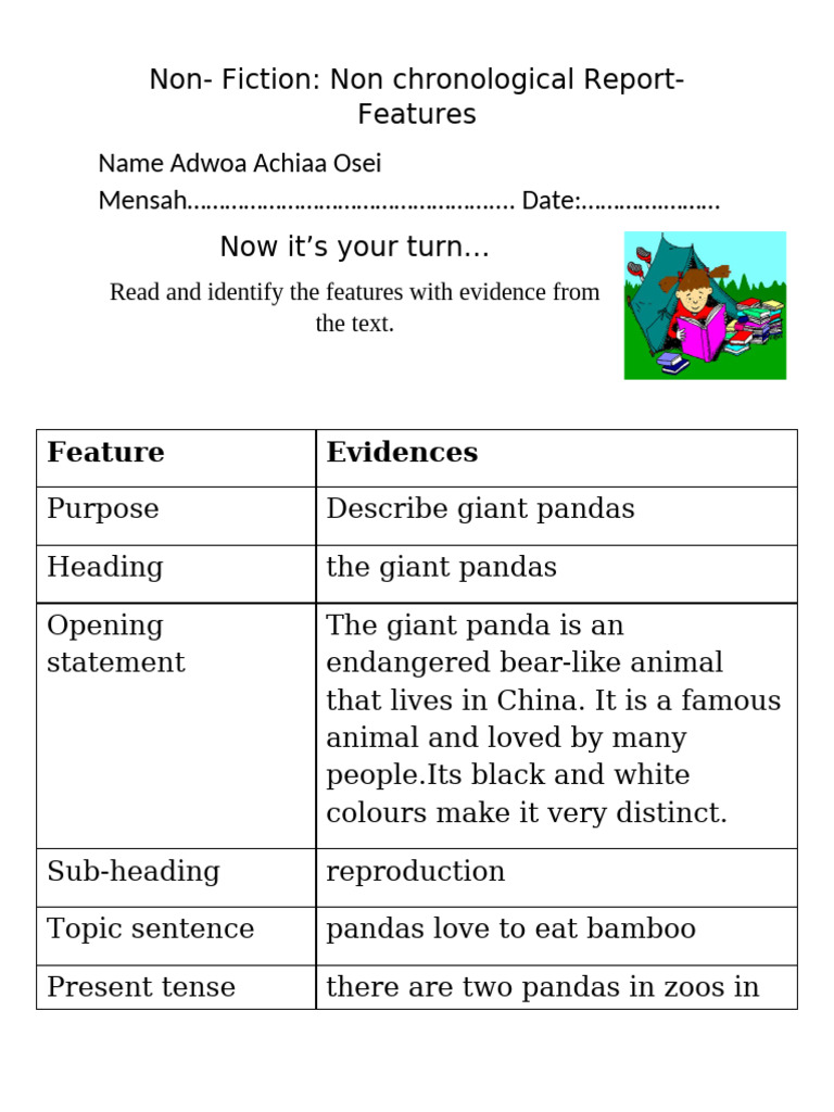 Worksheet On Features of Non-Chronological Report | PDF
