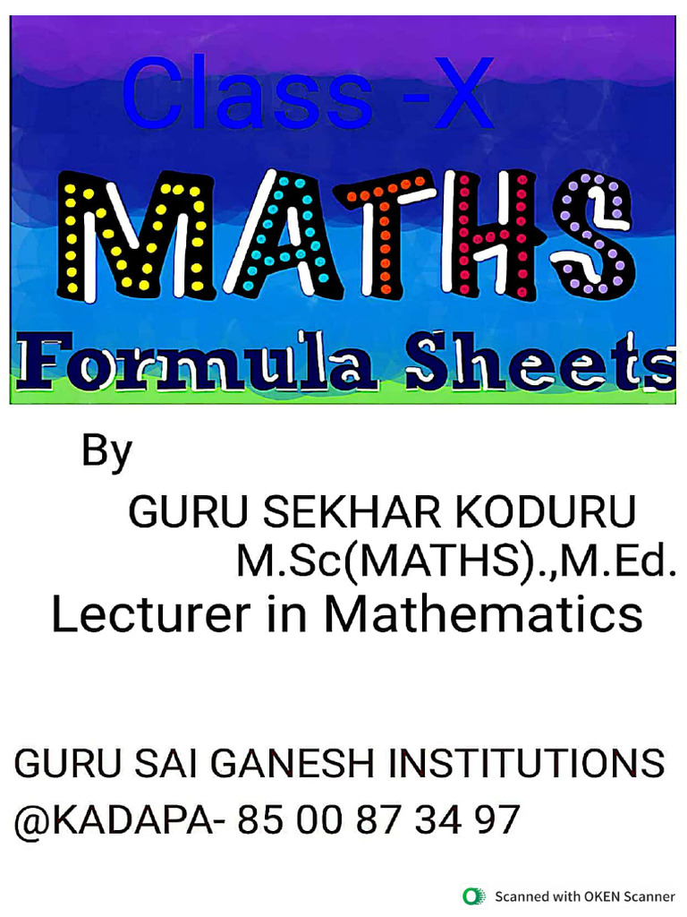 10th Maths Formula Sheet@2. | PDF