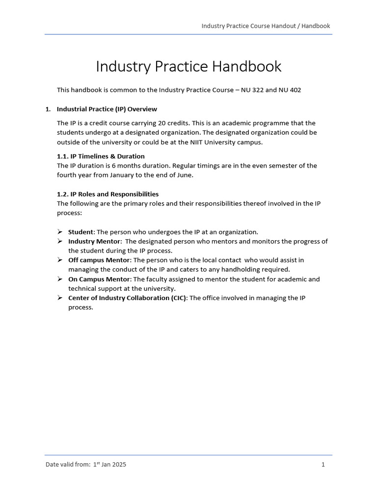 Industry Practice-Handbook-2025 | PDF | Mentorship | Methodology