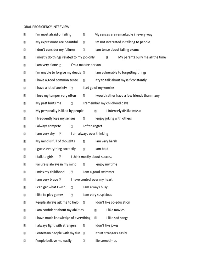 Oral Proficiency Interview | PDF | Feeling | Emotions