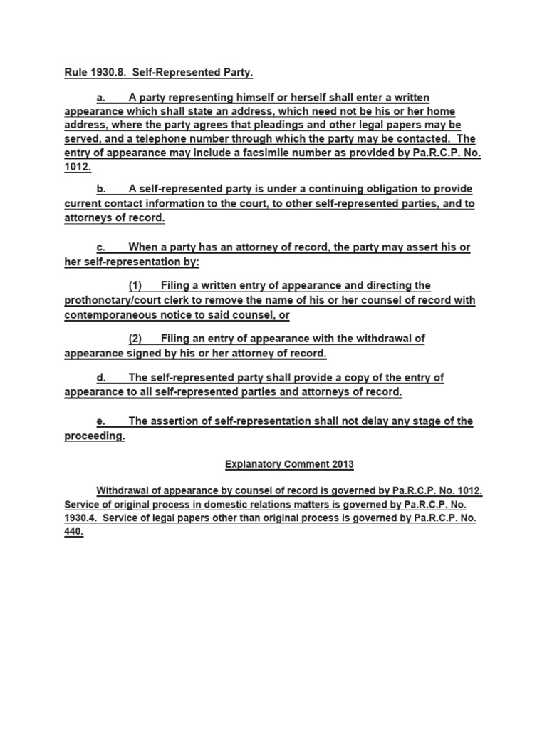 Self-Representation Rules in Court | PDF