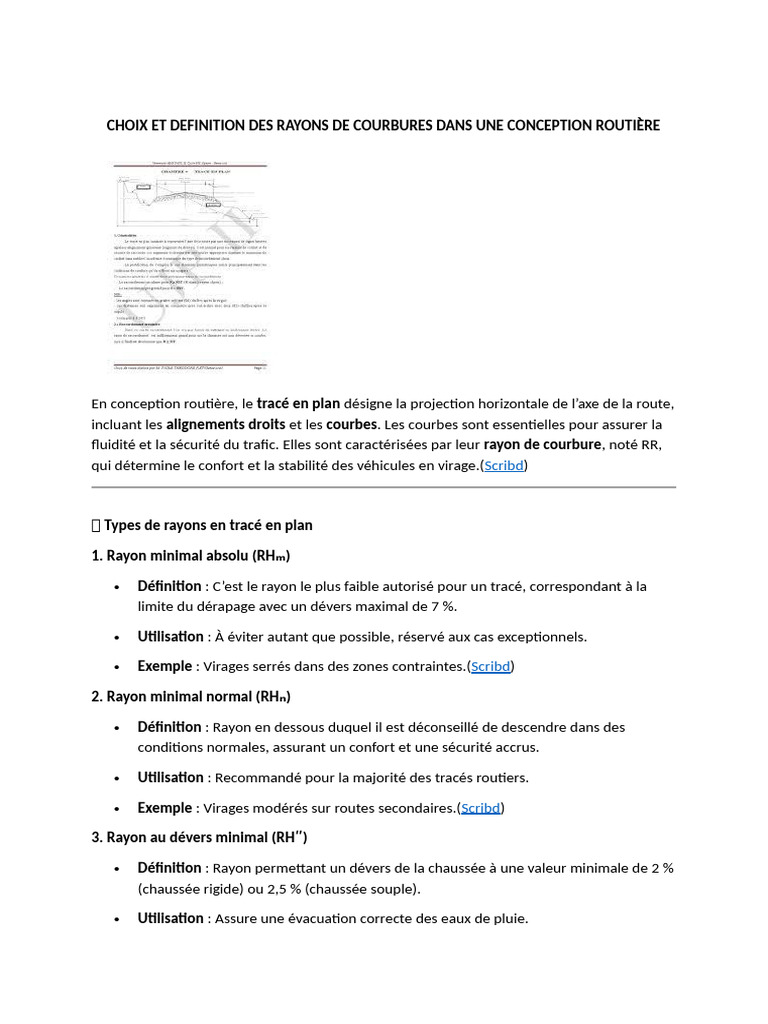 CHOIX ET DEFINITION DES RAYONS DE COURBURES EN CONCEPTION ROUTIÈRE ...