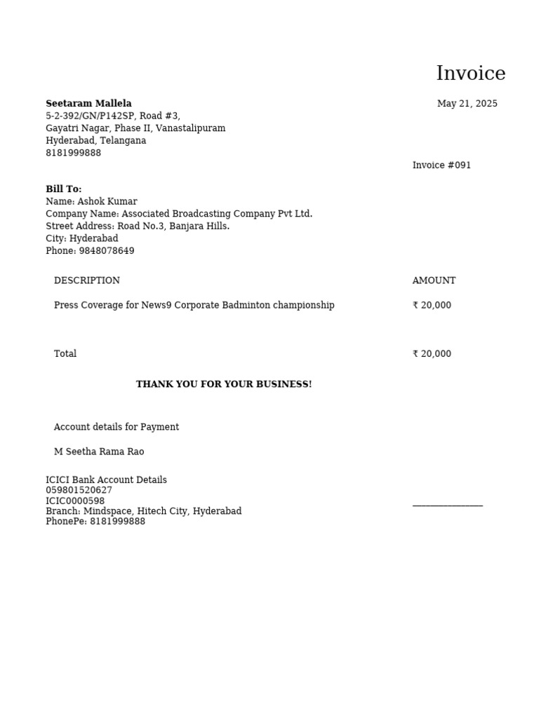 Invoice for Press Coverage Services | PDF